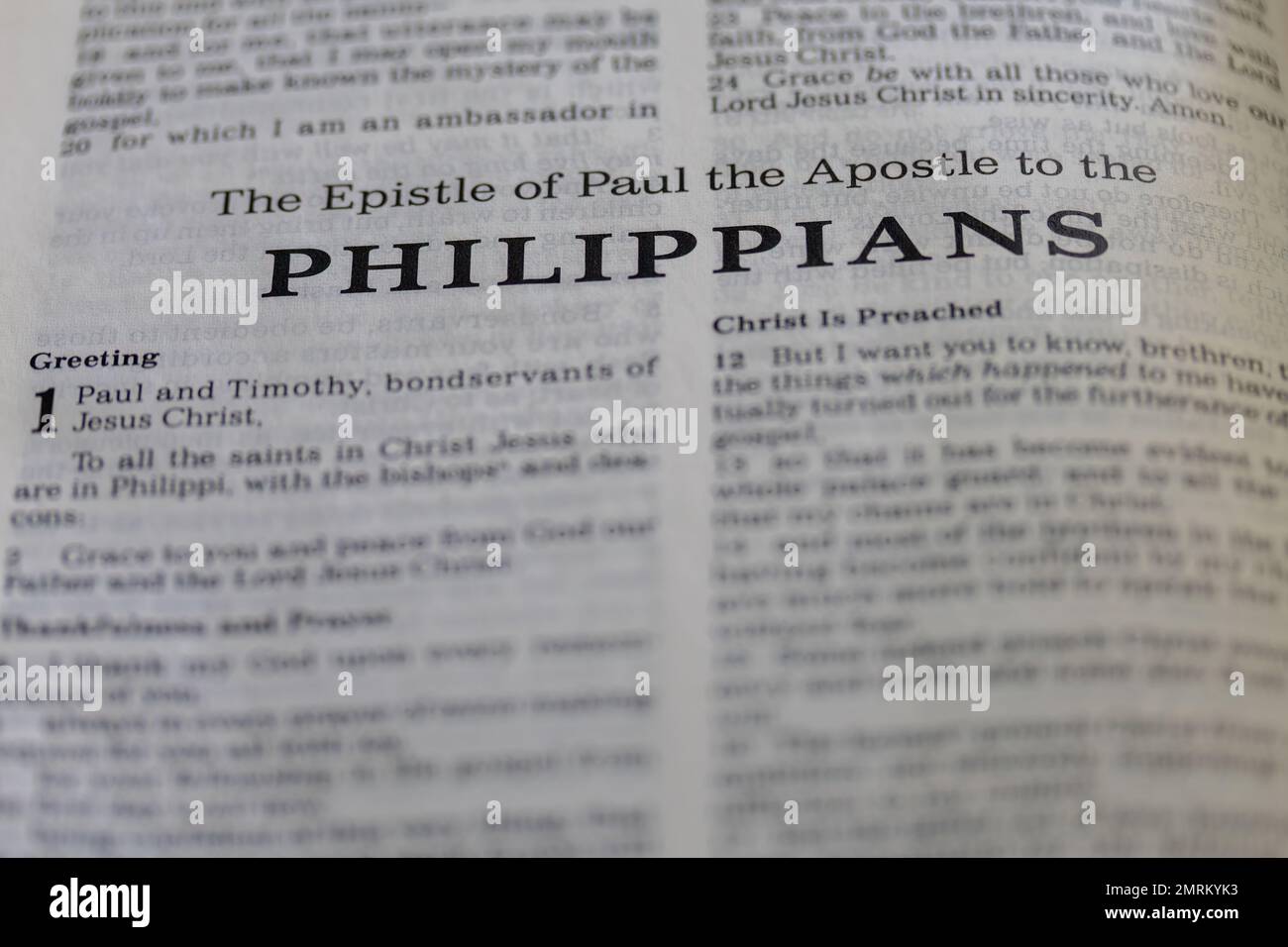 A closeup of "The Epistle of Paul the Apostle to the Philippians" in ...