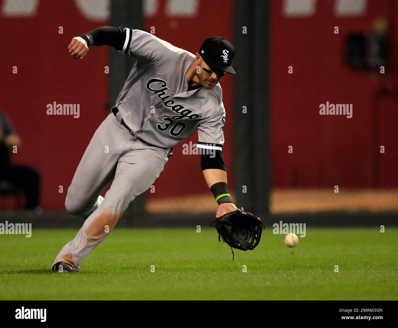 Chicago White Sox left fielder Nicky Delmonico during a baseball game ...