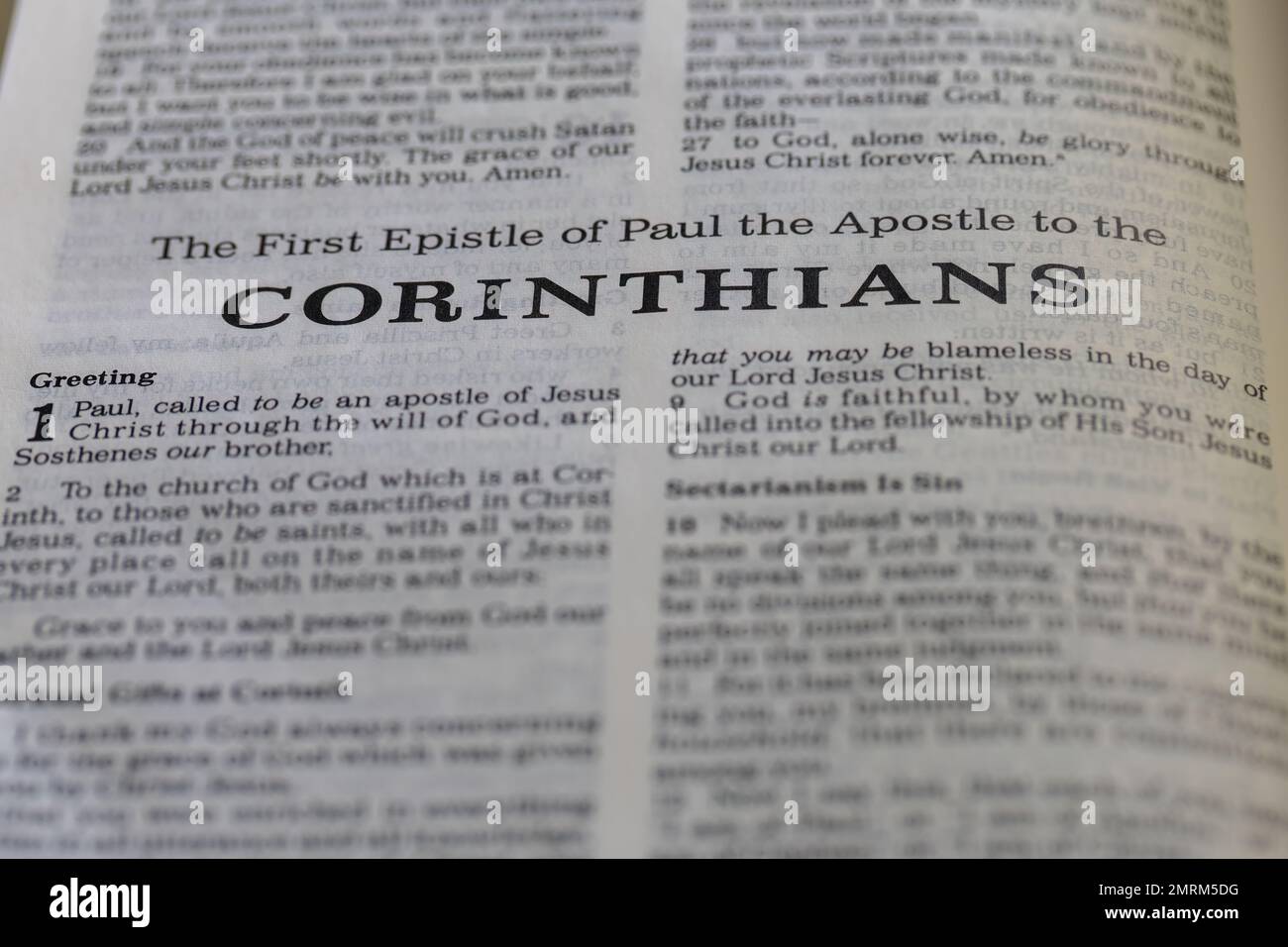 A closeup of "The First Epistle of Paul the Apostle to the Corinthians ...