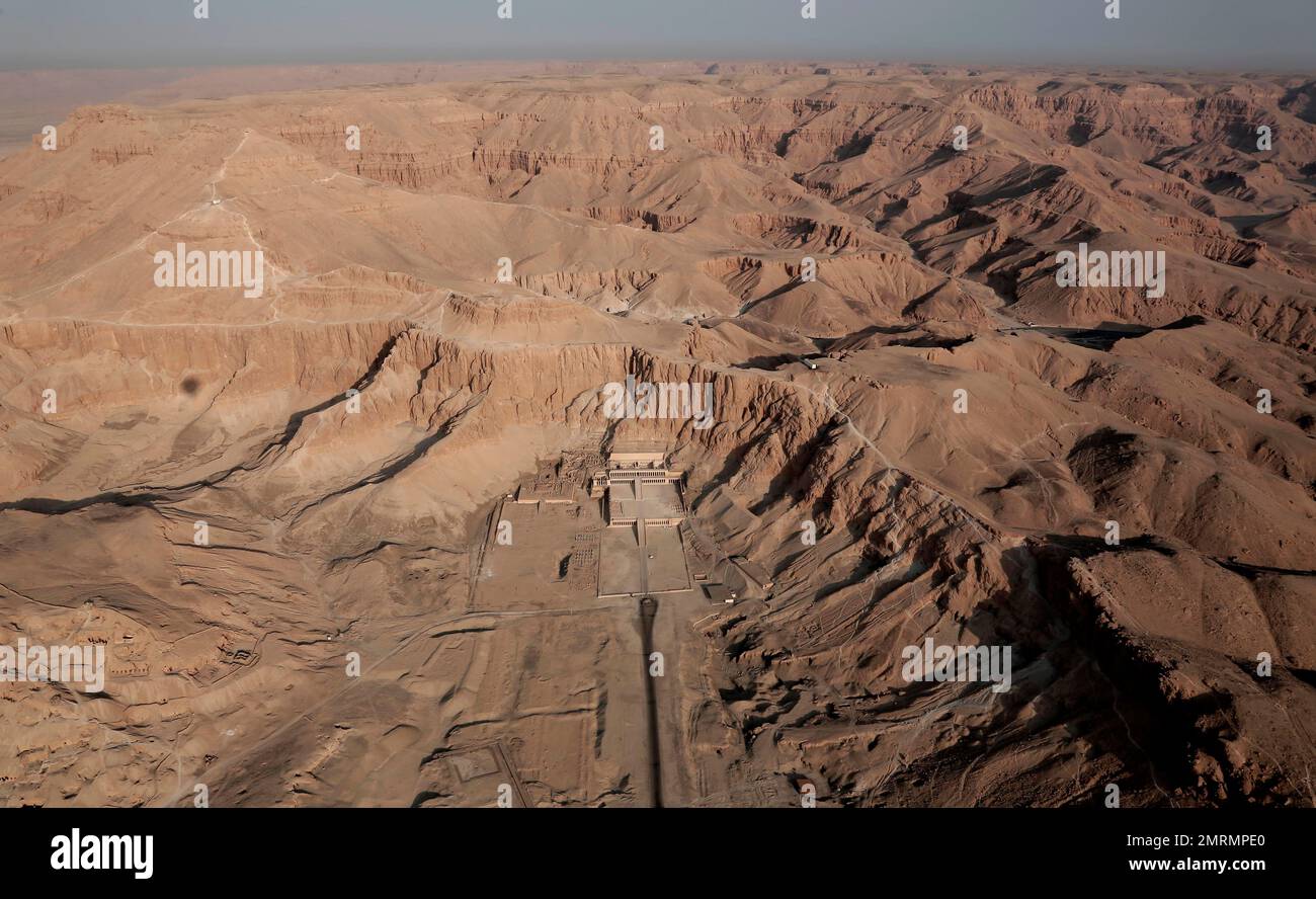 An aerial view from a hot air balloon shows the Hatshepsut Temple in ...