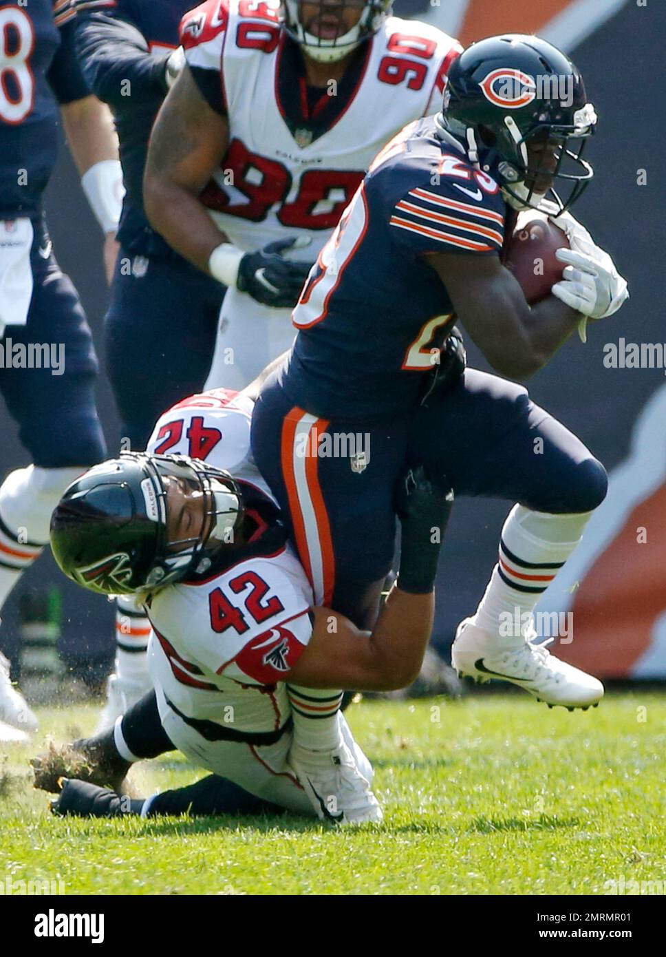 Atlanta Falcons linebacker Duke Riley (42) tackles Chicago Bears ...