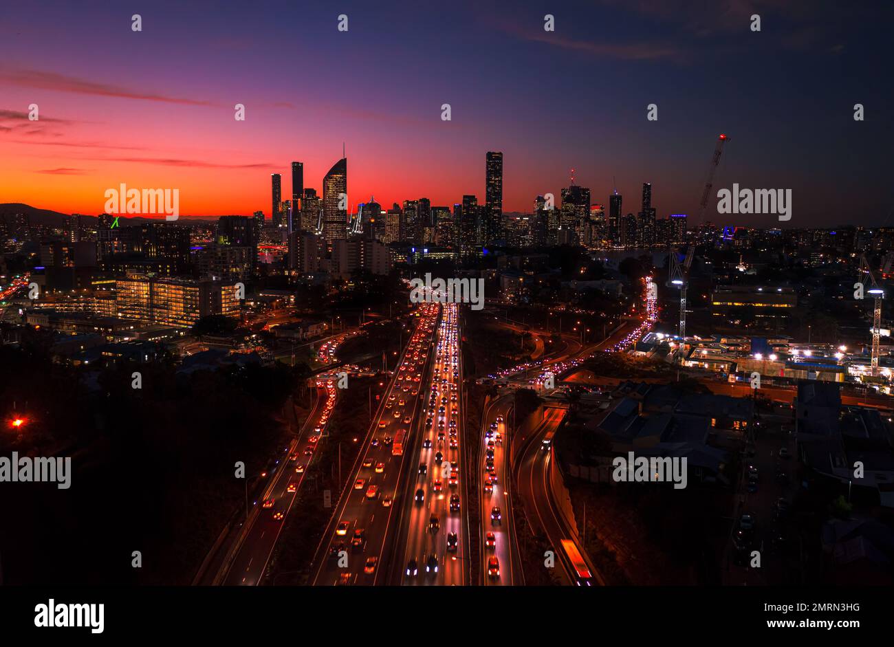 Traffic Jam in Brisbane at Sunset Stock Photo - Alamy