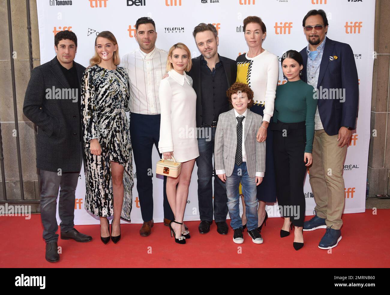 Jason Biggs, from left, Jess Weixler, Zachary Quinto, Emma Roberts ...