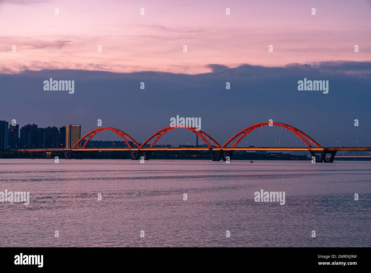 Changsha xiangjiang river sunset scenery FuYuan road bridge Stock Photo ...