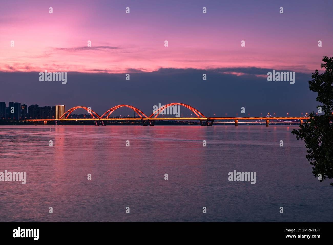 Changsha xiangjiang river sunset scenery FuYuan road bridge Stock Photo ...
