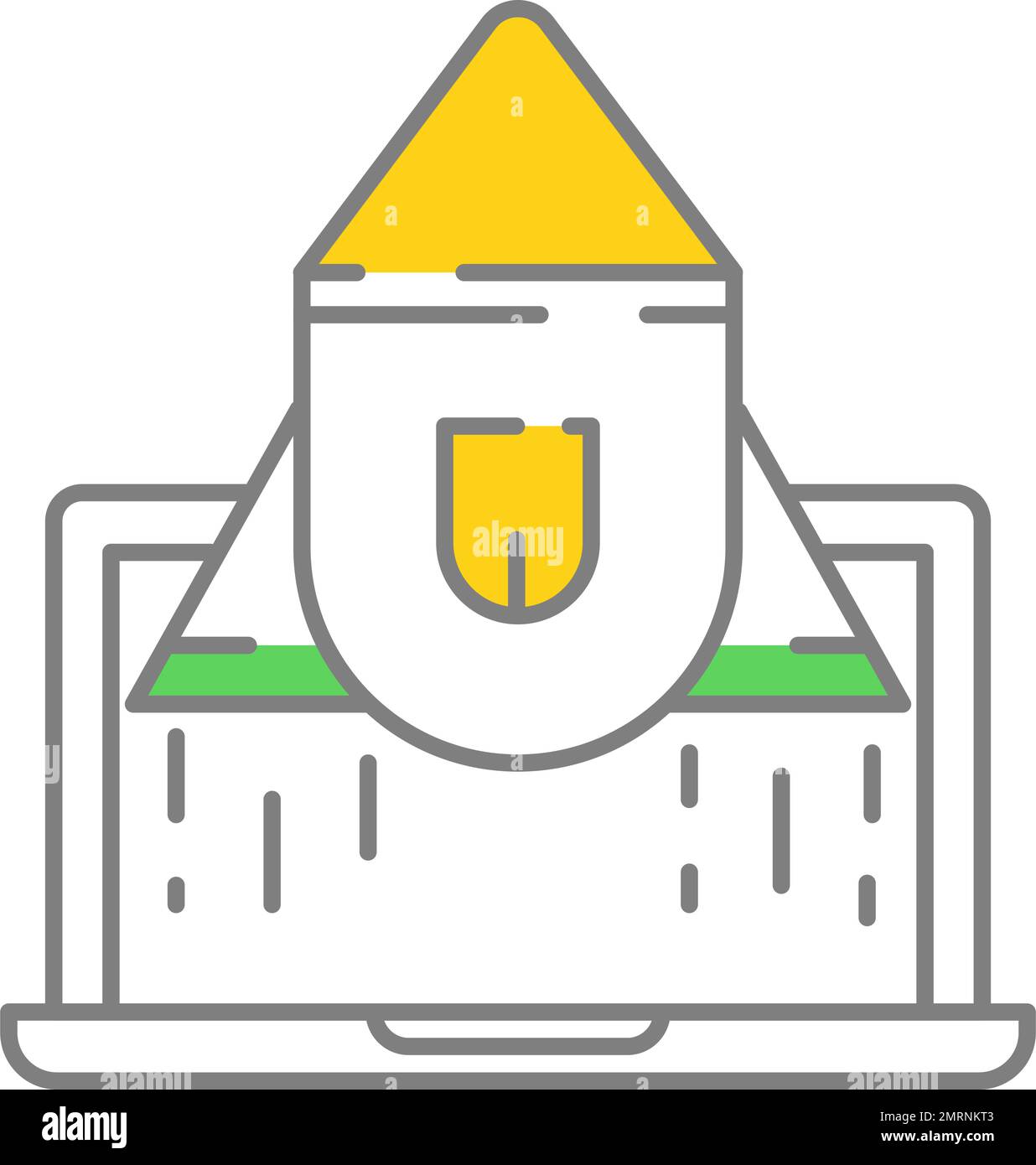 Startup icon. Rocket takeoff from laptop screen monitor vector design ...