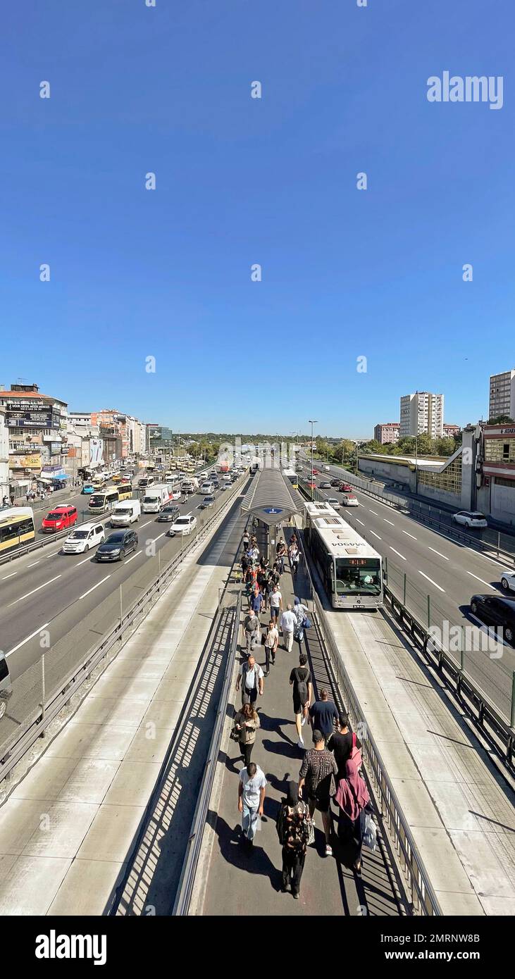 The most crowded highway and metro line in Istanbul, Turkey Stock Photo ...