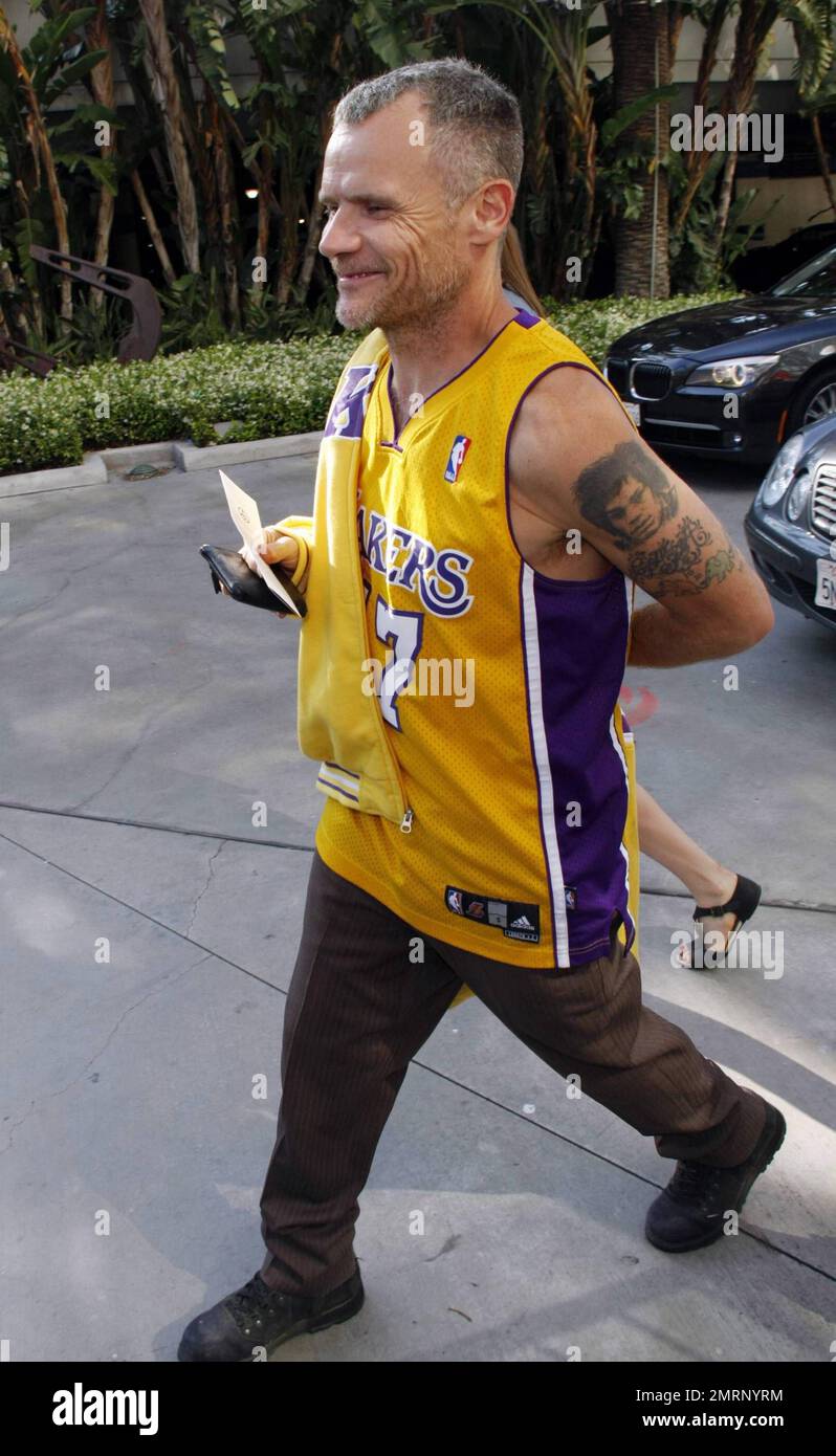 Bassist For The Red Hot Chili Peppers Flea Arrives To Support His Team At The La Lakers Vs The