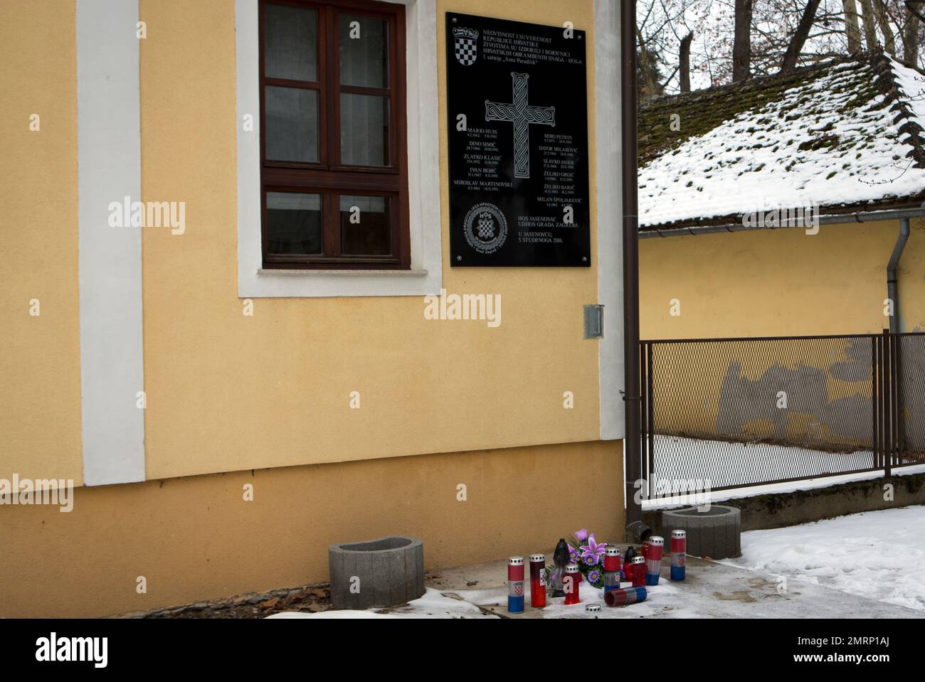 In this Jan. 26, 2017 photo, the plaque bearing WWII pro-Nazi regime ...