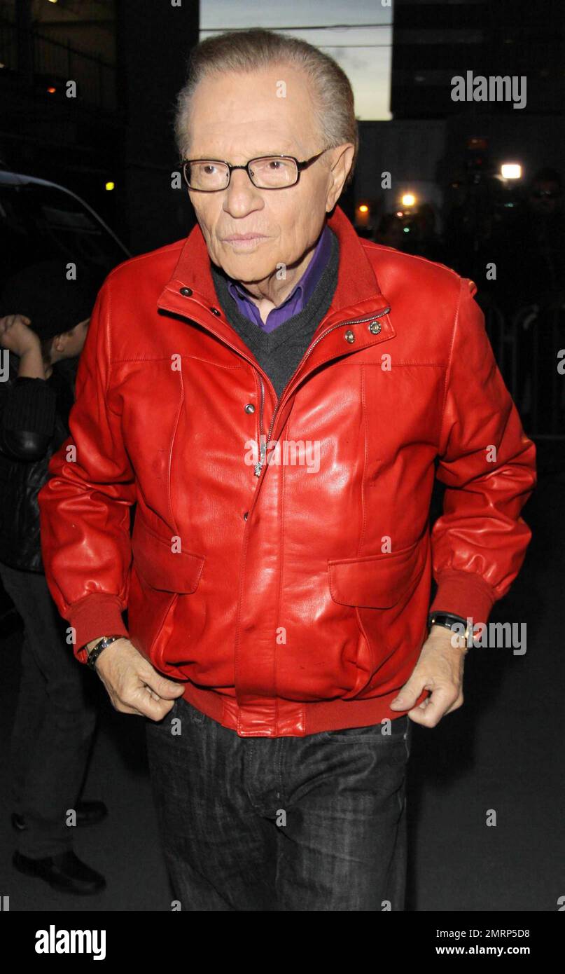 In a red leather jacket Larry King arrives at the CNN building prior to ...