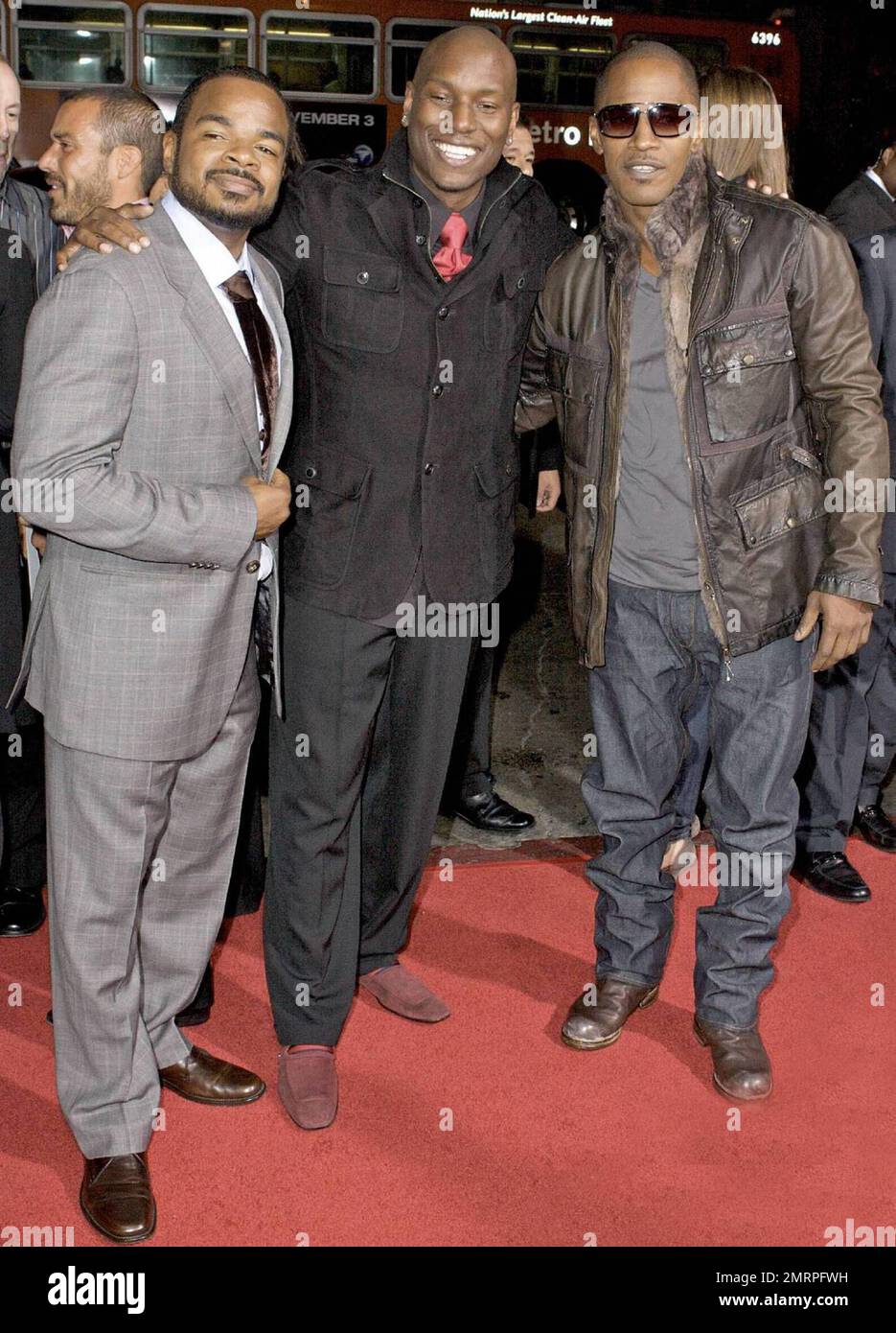 F. Gary Gray, Tyrese Gibson and Jamie Foxx at the premiere of Law Abiding Citizen at the Grauman ...