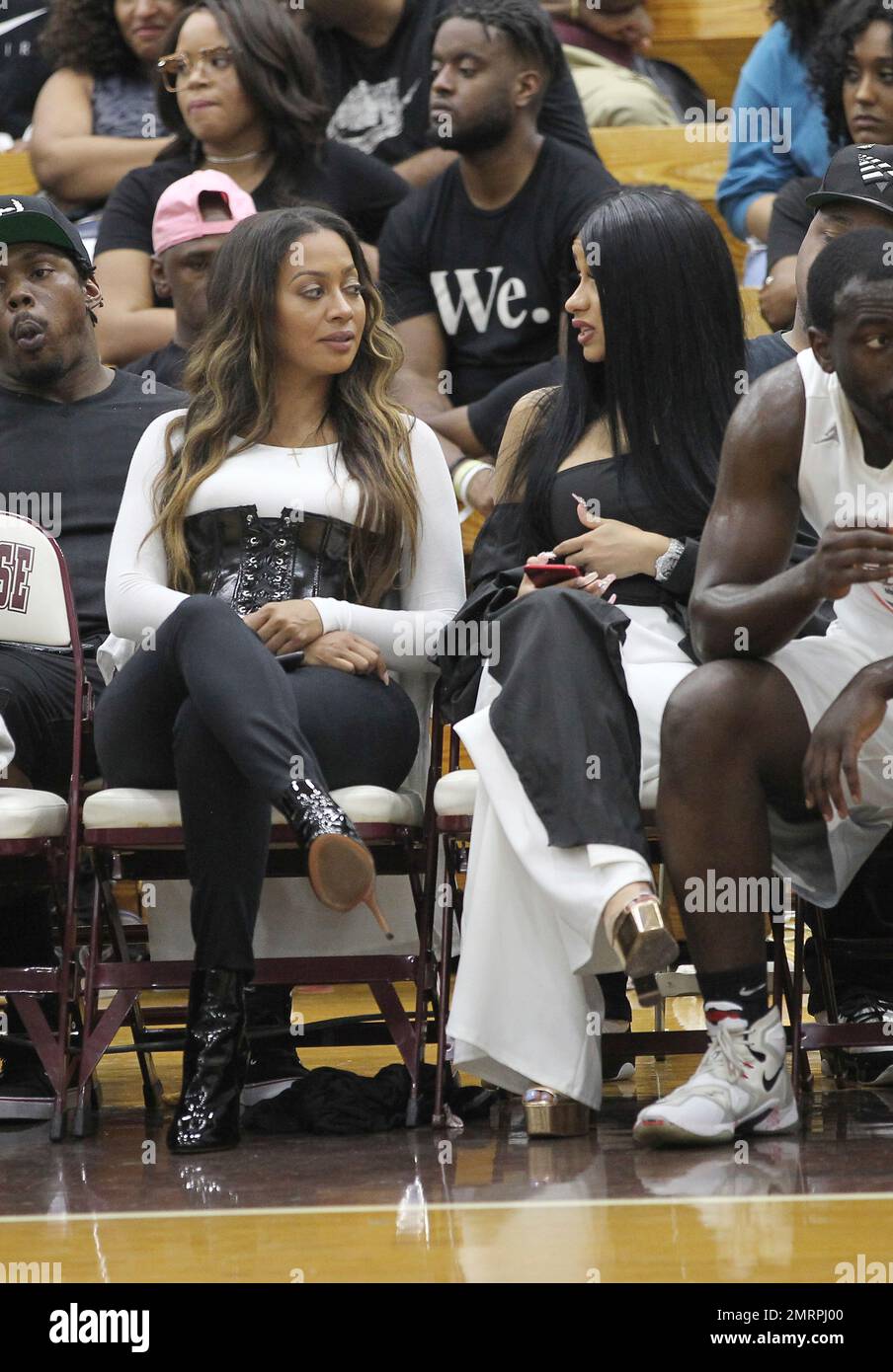 Actress La La Anthony and rapper Cardi B watches from the sideline at ...