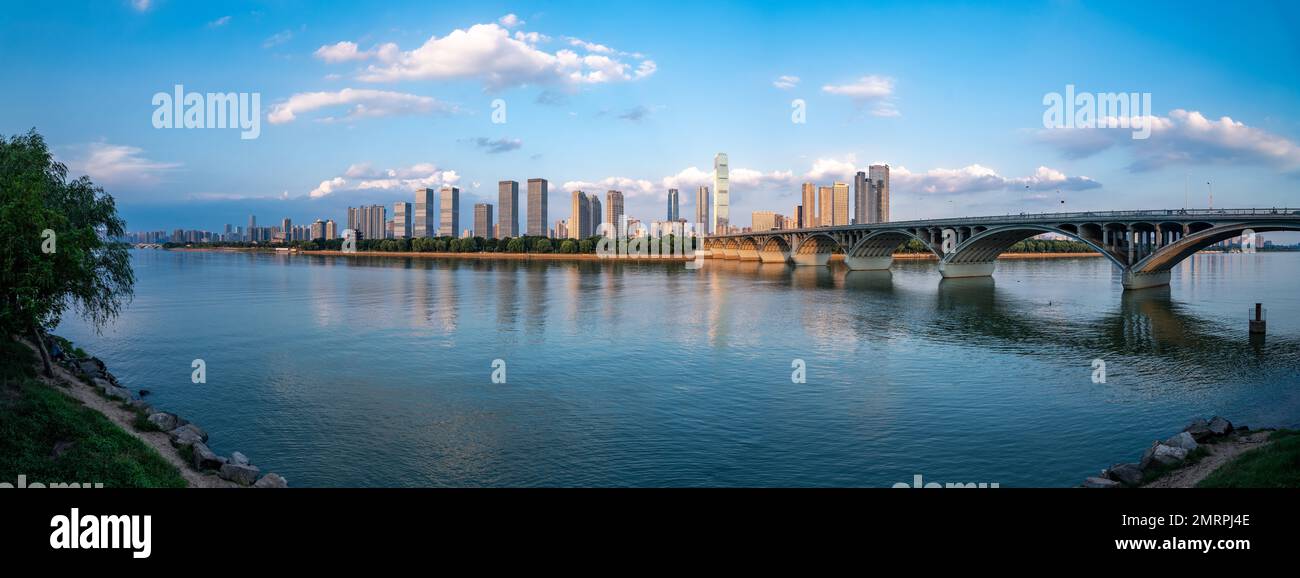 Aerial j bridge in changsha xiangjiang river city panorama Stock Photo ...