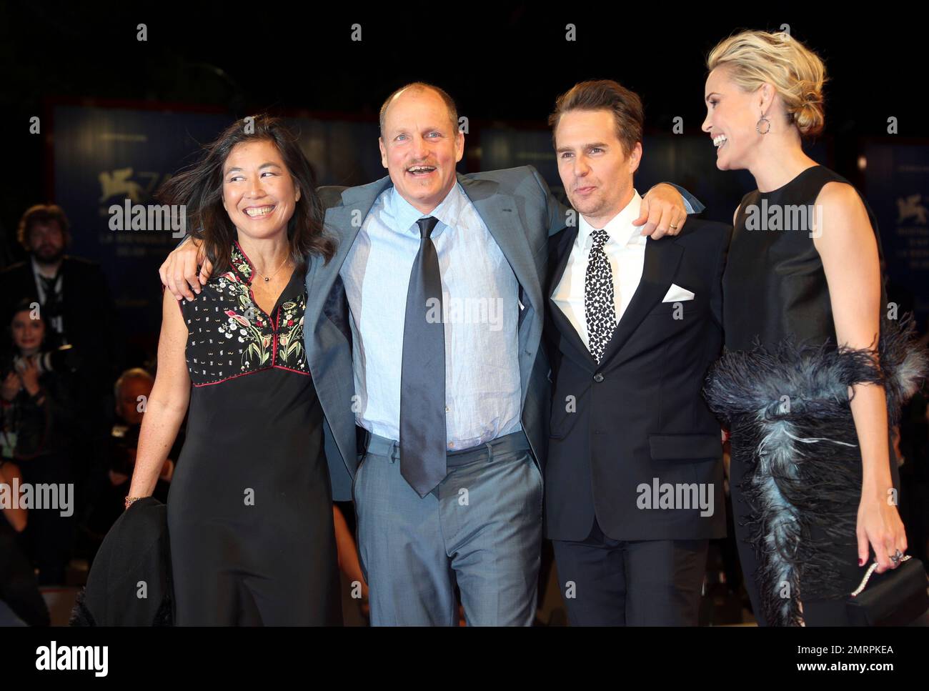 From left, Laura Louie, Woody Harrelson, Sam Rockwell and Leslie Bibb ...