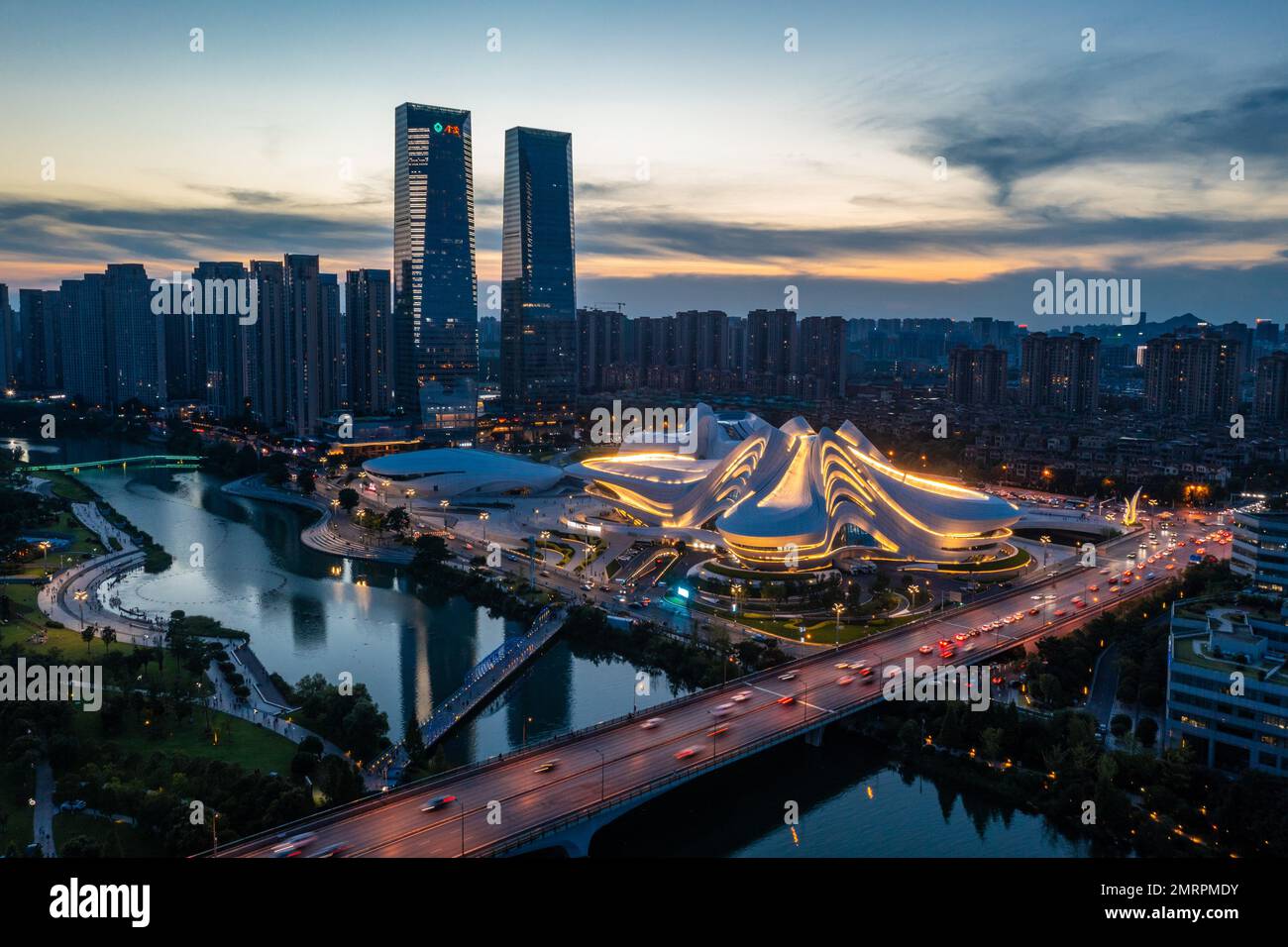 Aerial hunan changsha mei sihu night scenery in the park Stock Photo ...