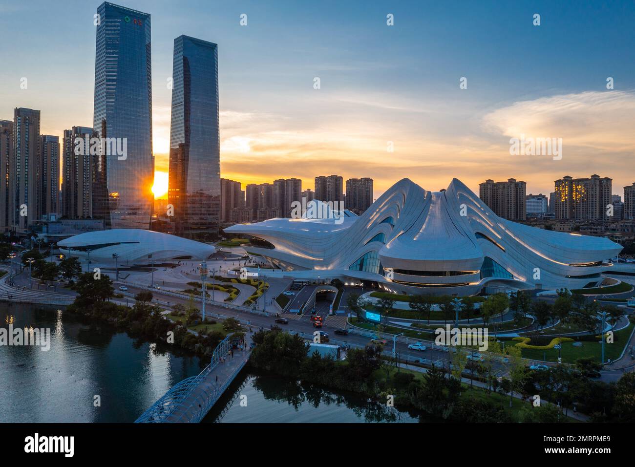 Aerial hunan changsha mei sihu night scenery in the park Stock Photo ...