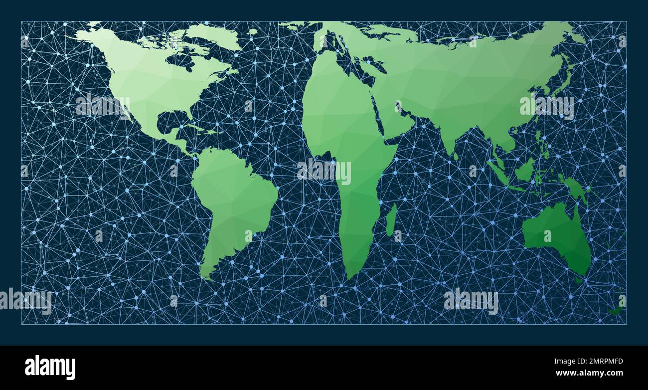 Illustration of global network. Gringorten projection. Green low poly ...