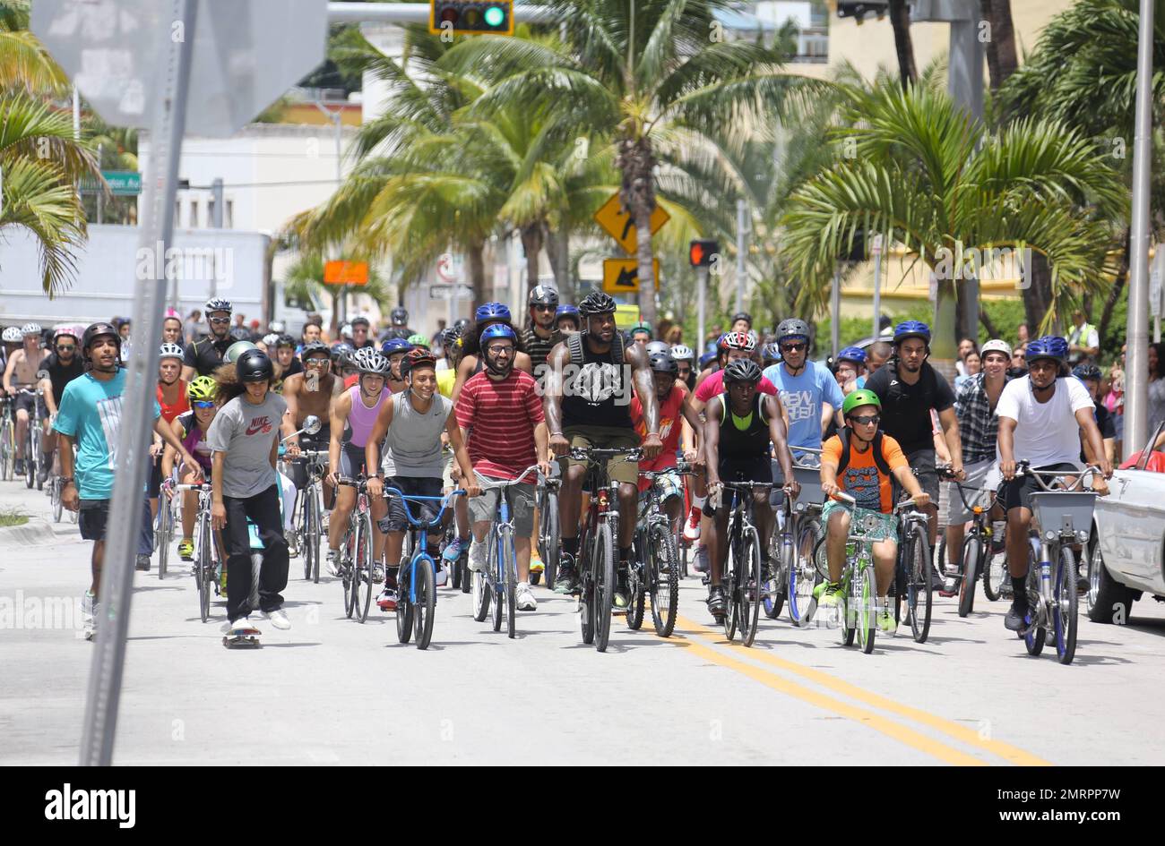 Lebron James films a commercial with a pretty blonde on Ocean Drive in ...