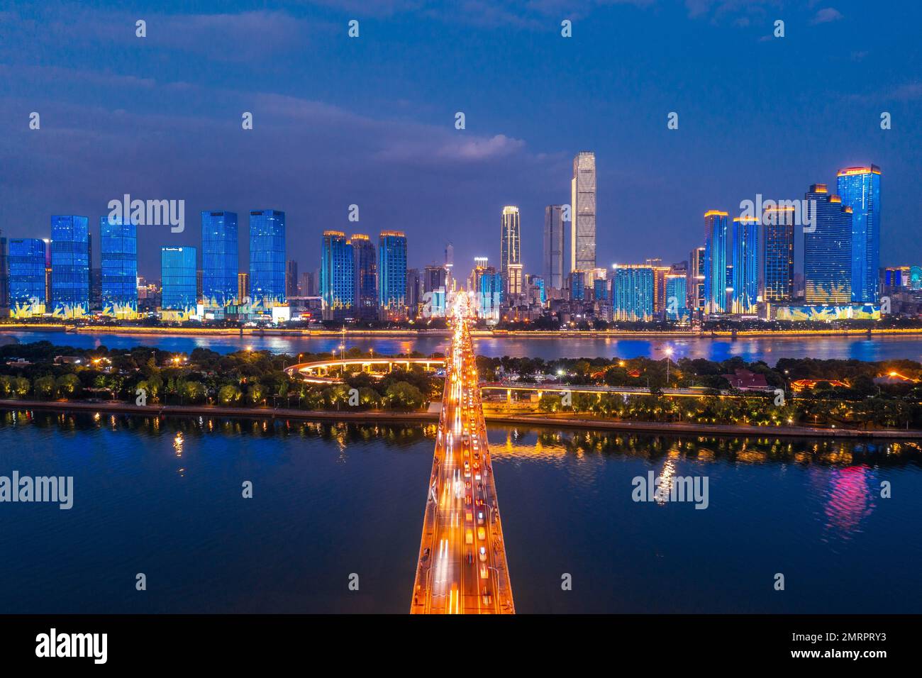 Aerial j bridge in changsha xiangjiang river city night scene Stock ...