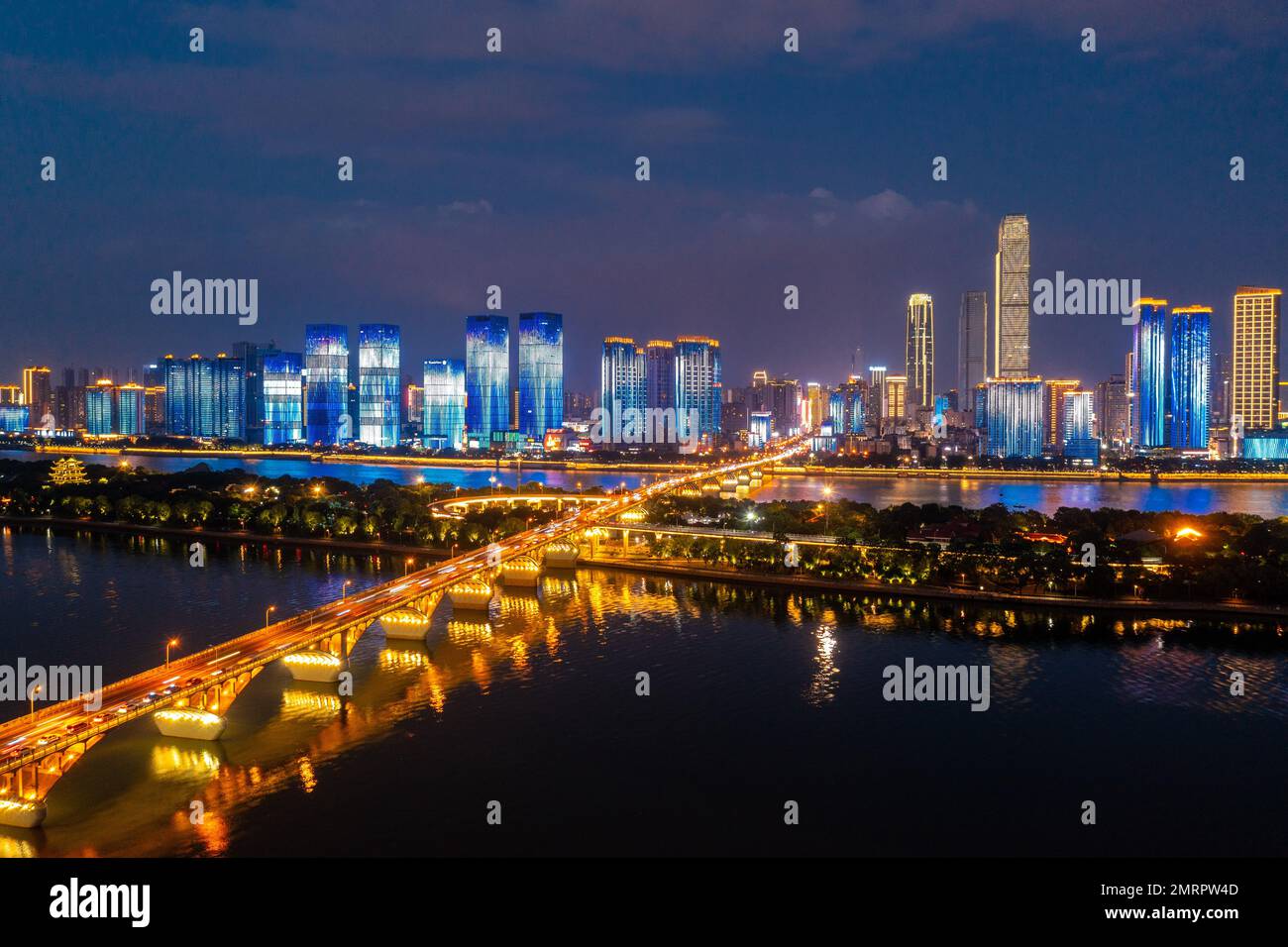 Aerial j bridge in changsha xiangjiang river city night scene Stock ...