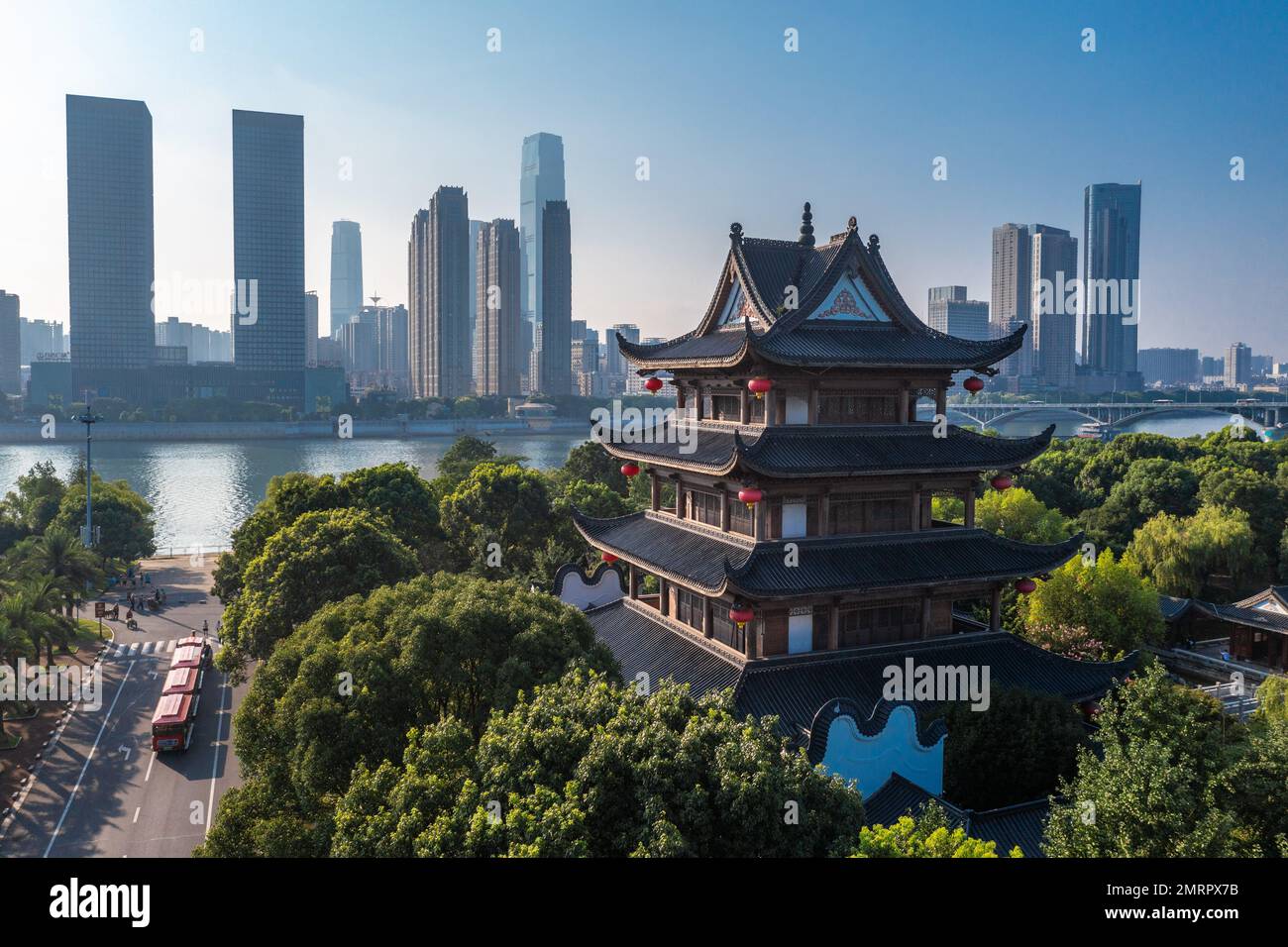 Aerial hunan changsha yuelu j scenery scenic spot circumpolar floor ...