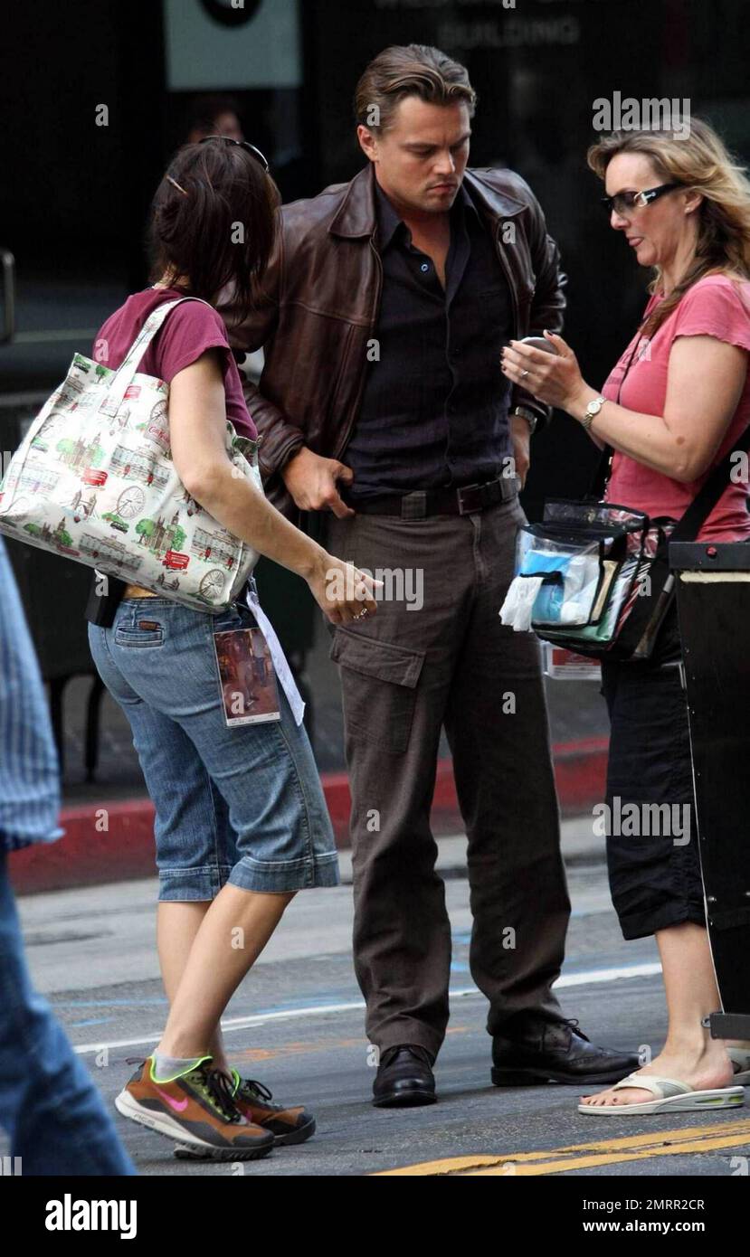 Leonardo DiCaprio shoots a scene his new film "Inception" (working ...