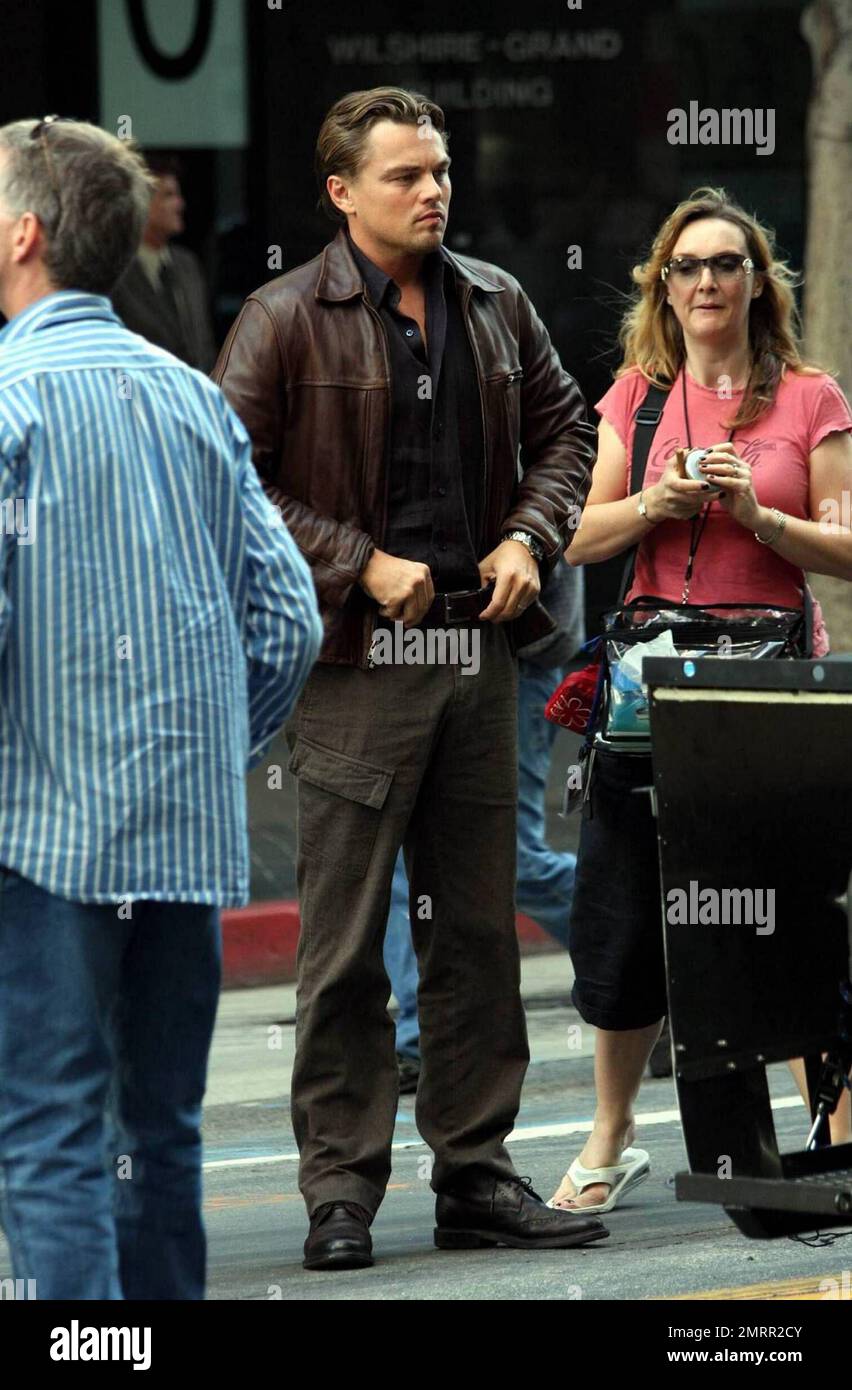 Leonardo DiCaprio shoots a scene his new film "Inception" (working ...