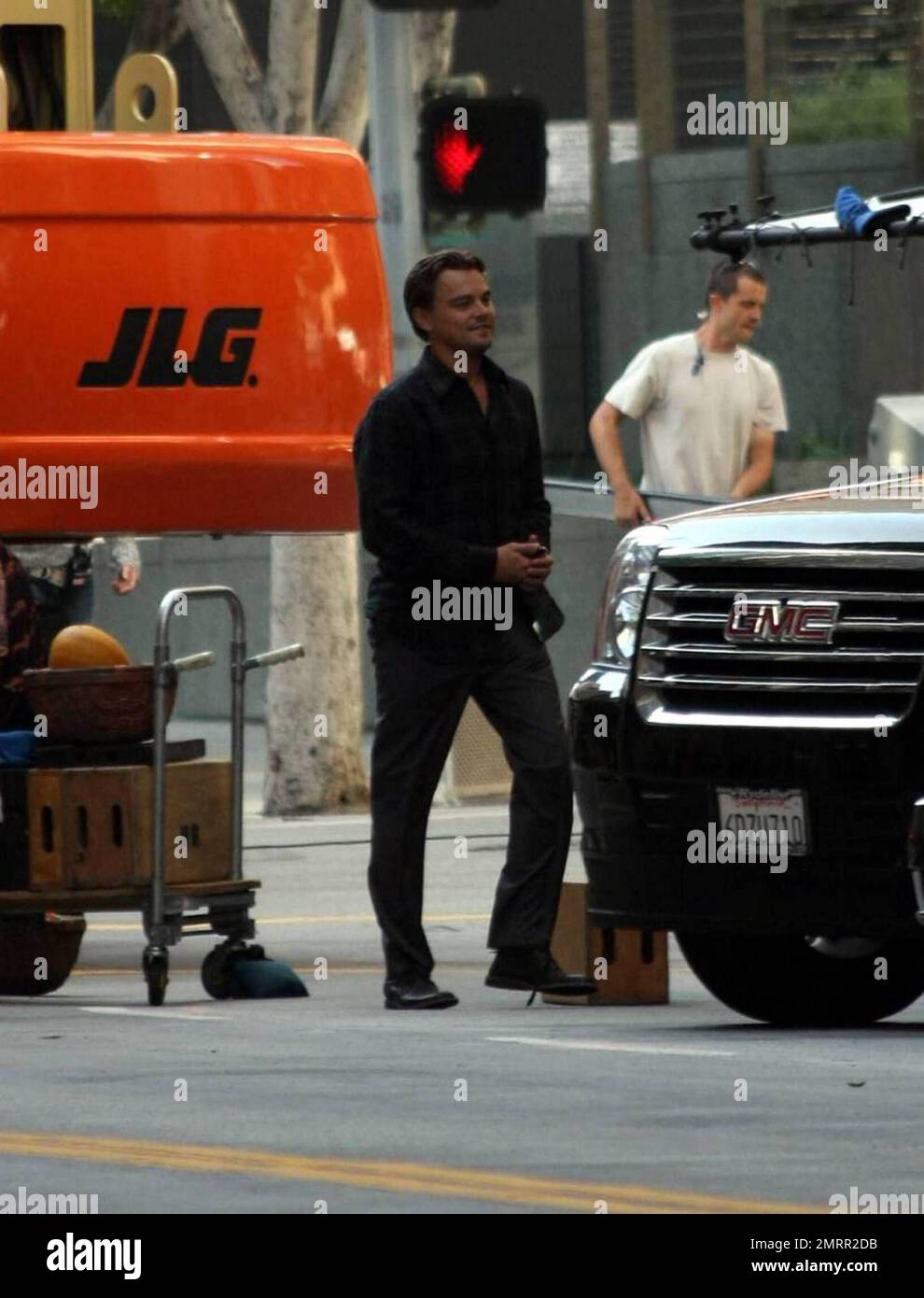 Leonardo DiCaprio shoots a scene his new film "Inception" (working ...