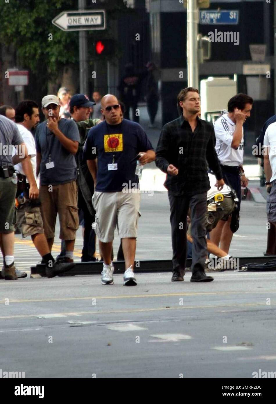 Leonardo DiCaprio shoots a scene his new film "Inception" (working ...