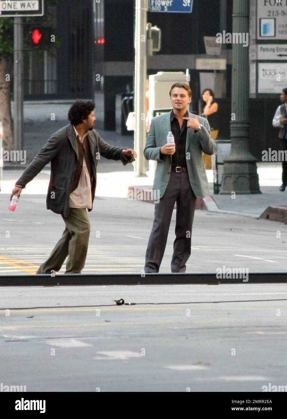 Leonardo DiCaprio shoots a scene his new film "Inception" (working ...