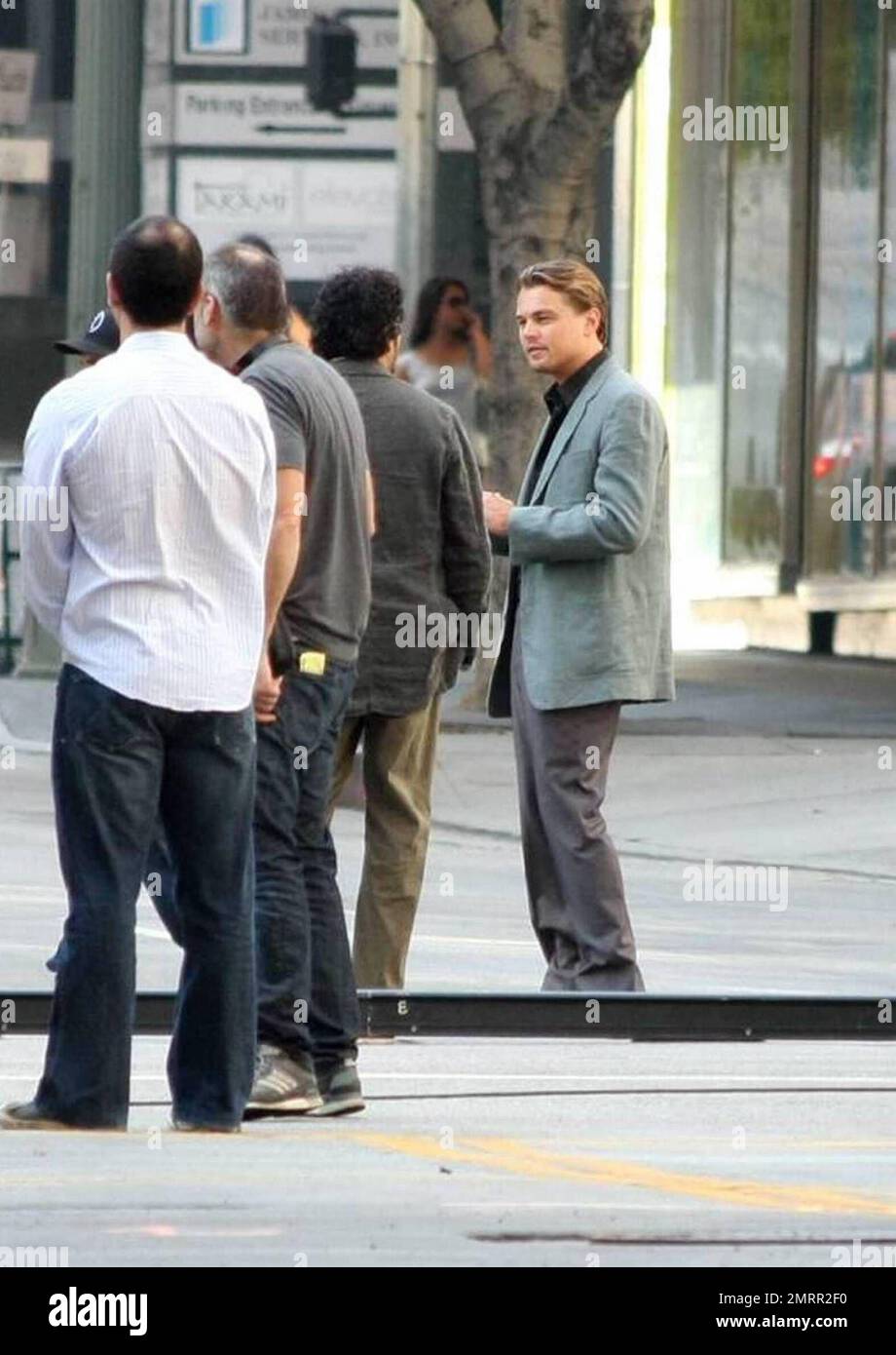 Leonardo DiCaprio shoots a scene his new film "Inception" (working ...