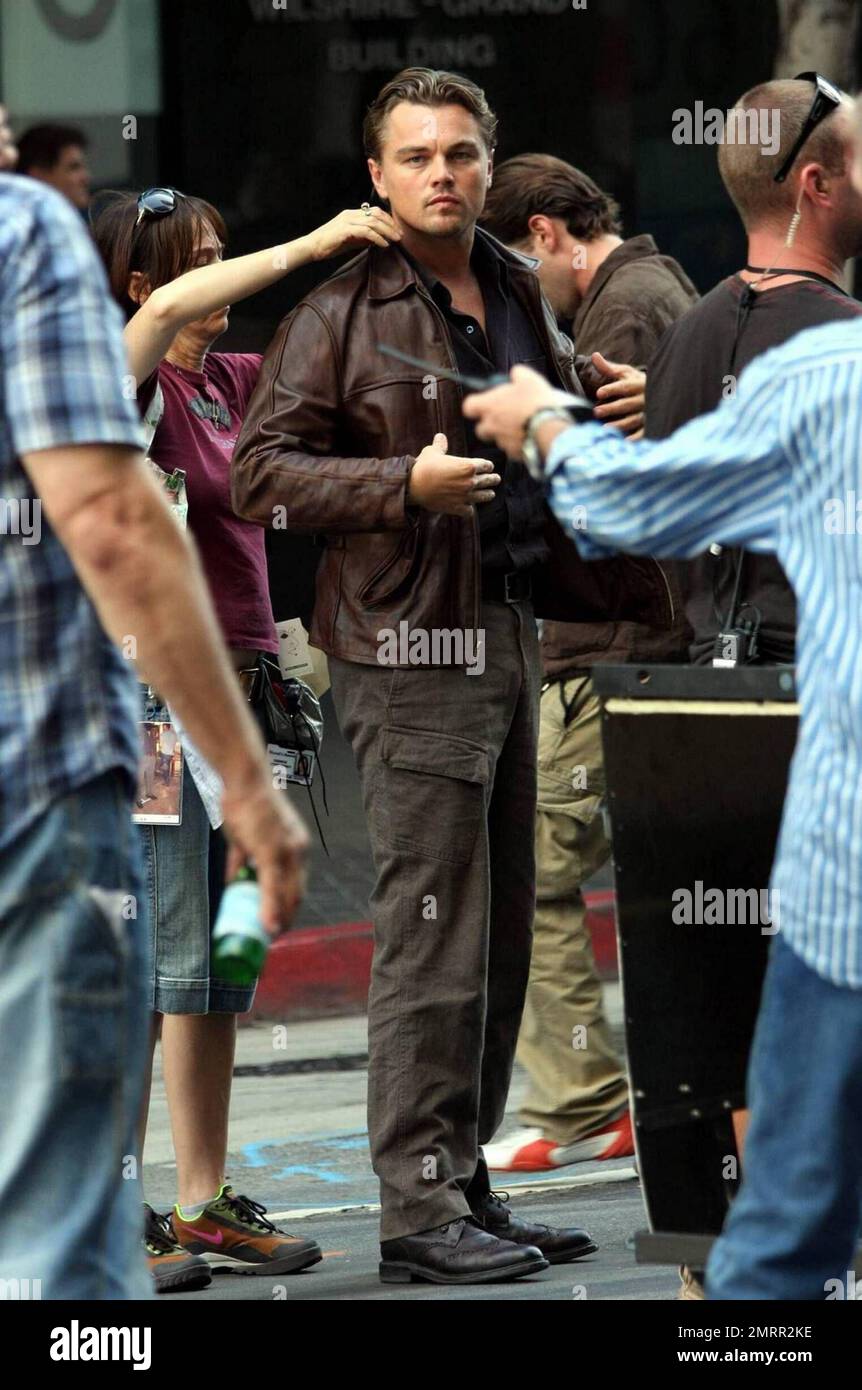 Leonardo DiCaprio shoots a scene his new film "Inception" (working ...