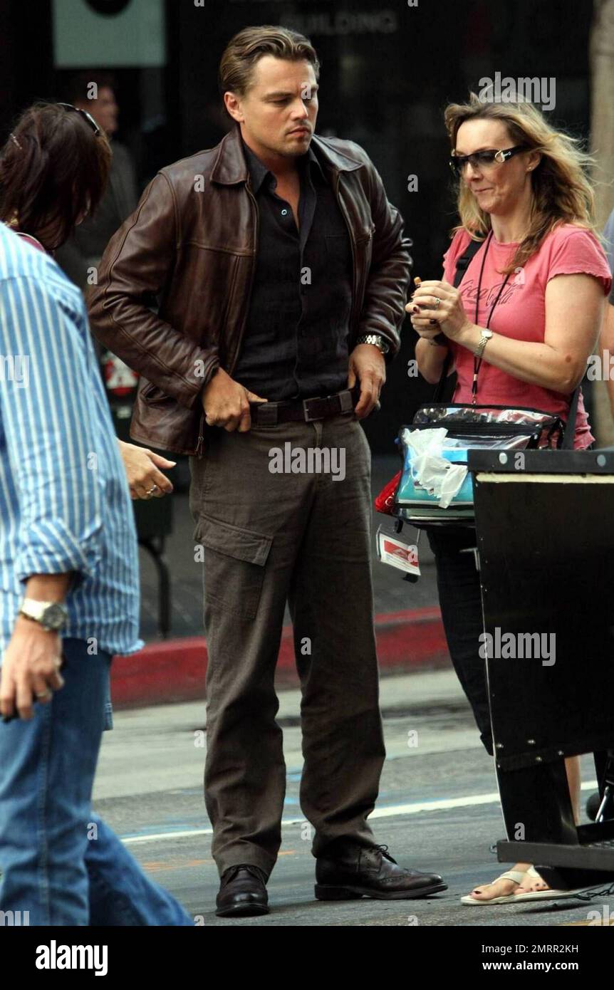 Leonardo DiCaprio shoots a scene his new film "Inception" (working ...