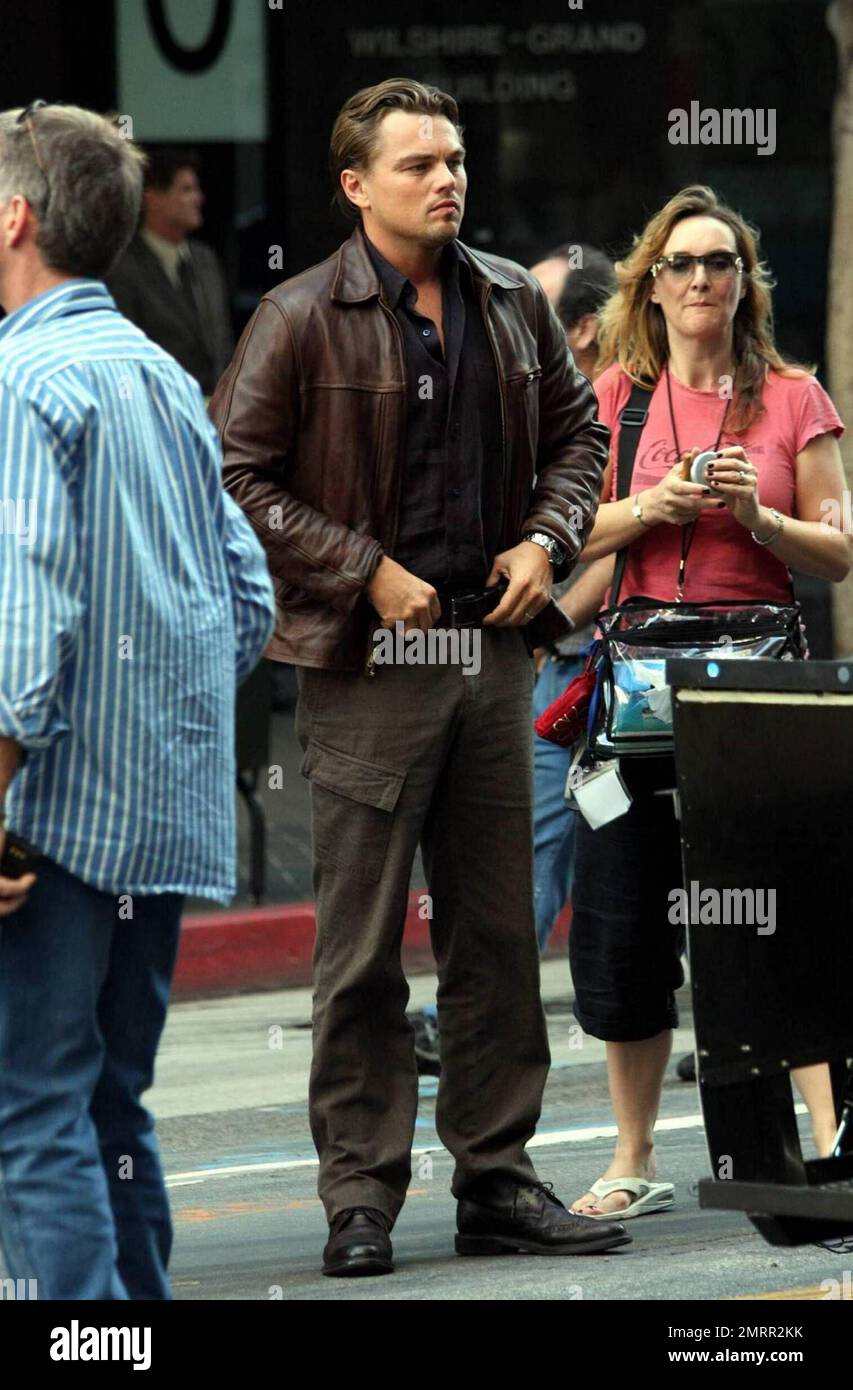 Leonardo DiCaprio shoots a scene his new film "Inception" (working ...