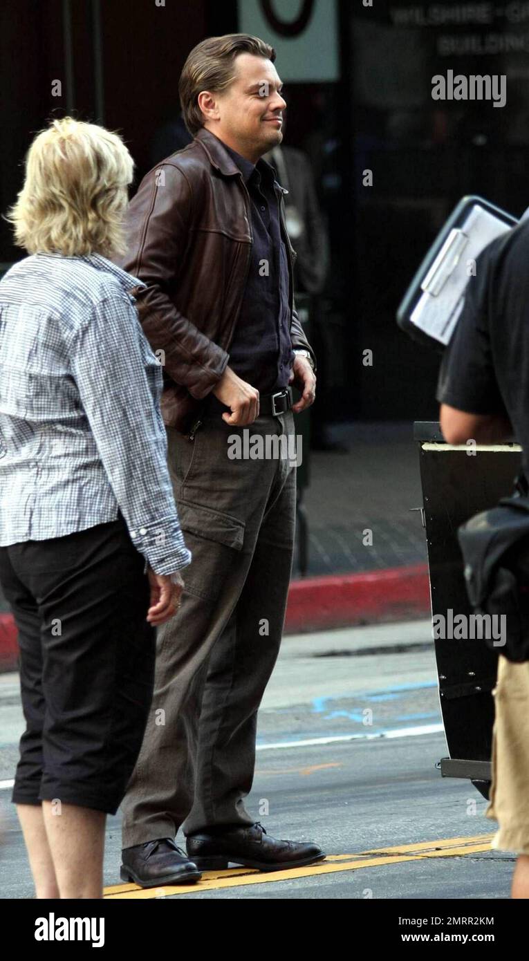 Leonardo DiCaprio shoots a scene his new film "Inception" (working ...