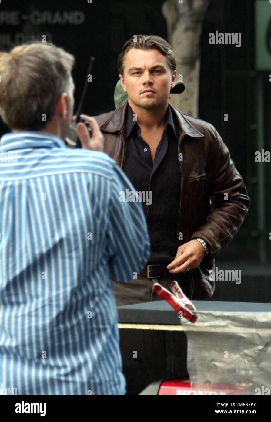 Leonardo DiCaprio shoots a scene his new film "Inception" (working ...