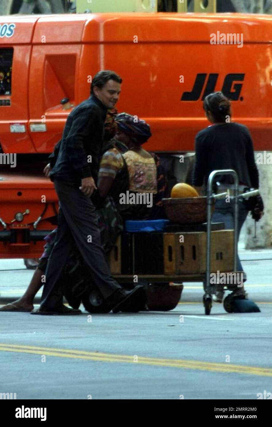 Leonardo DiCaprio shoots a scene his new film "Inception" (working ...
