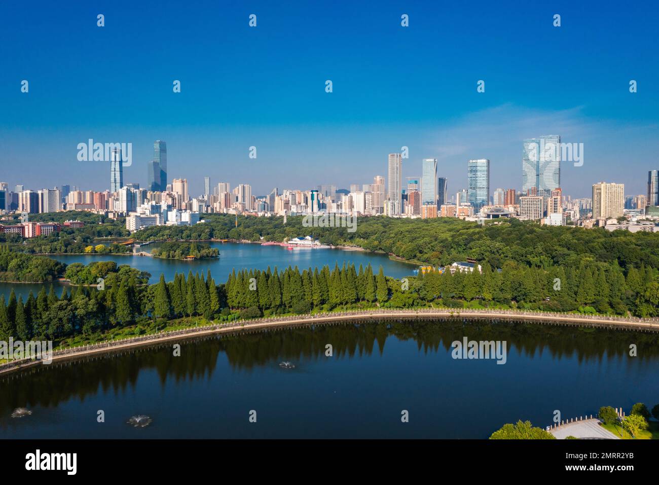 Aerial jump changsha martyrs park lake and the urban landscape Stock ...