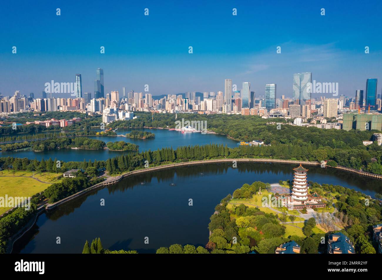 Aerial leap changsha martyrs park lake xiaoxiang pavilion and the urban ...