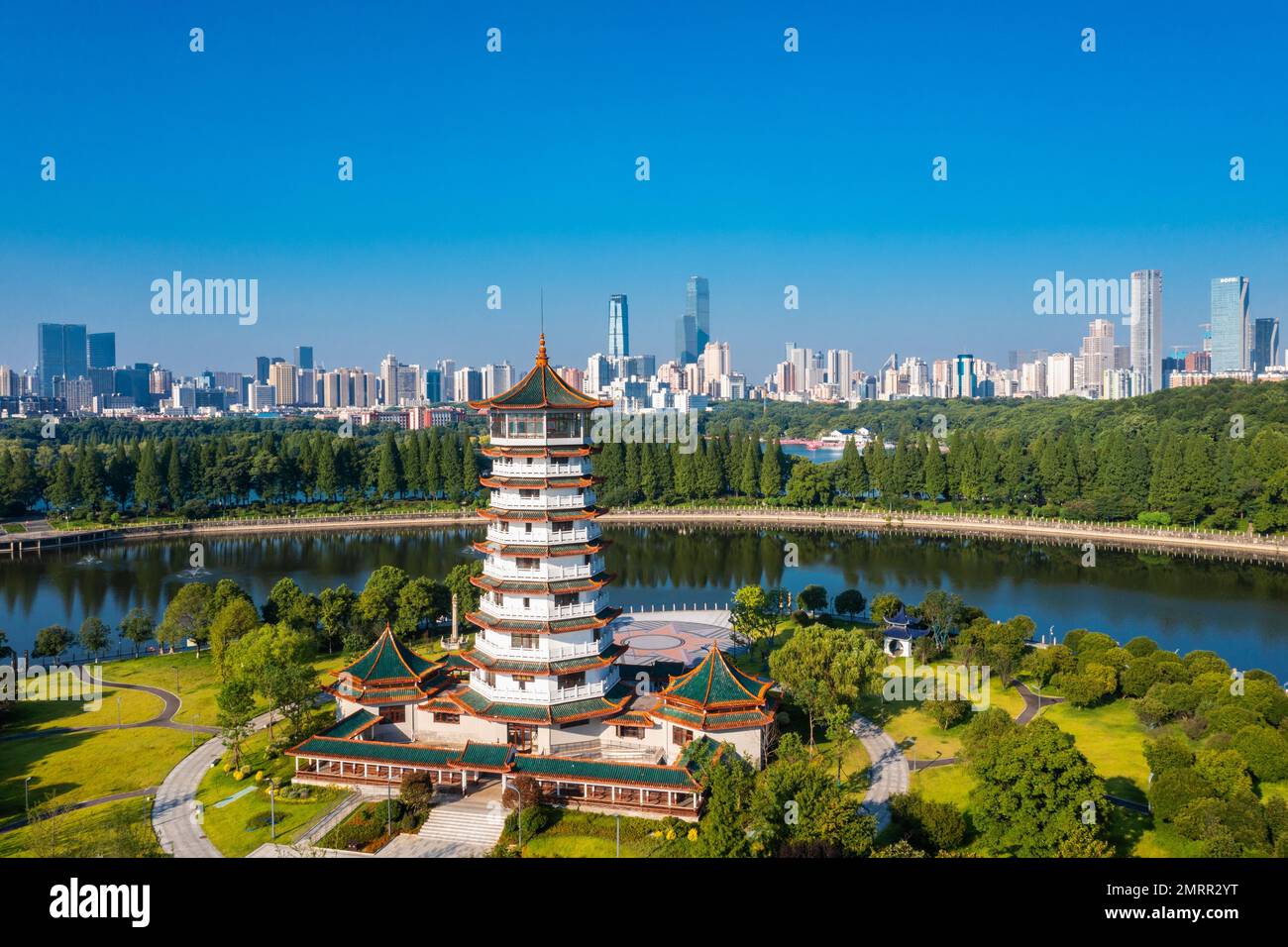 Aerial leap changsha martyrs park lake xiaoxiang pavilion and the urban ...