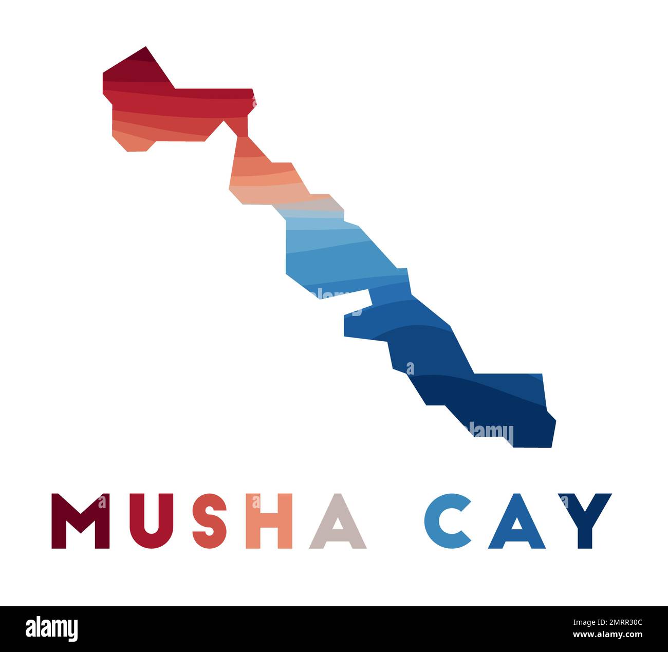 Musha Cay map. Map of the island with beautiful geometric waves in red ...