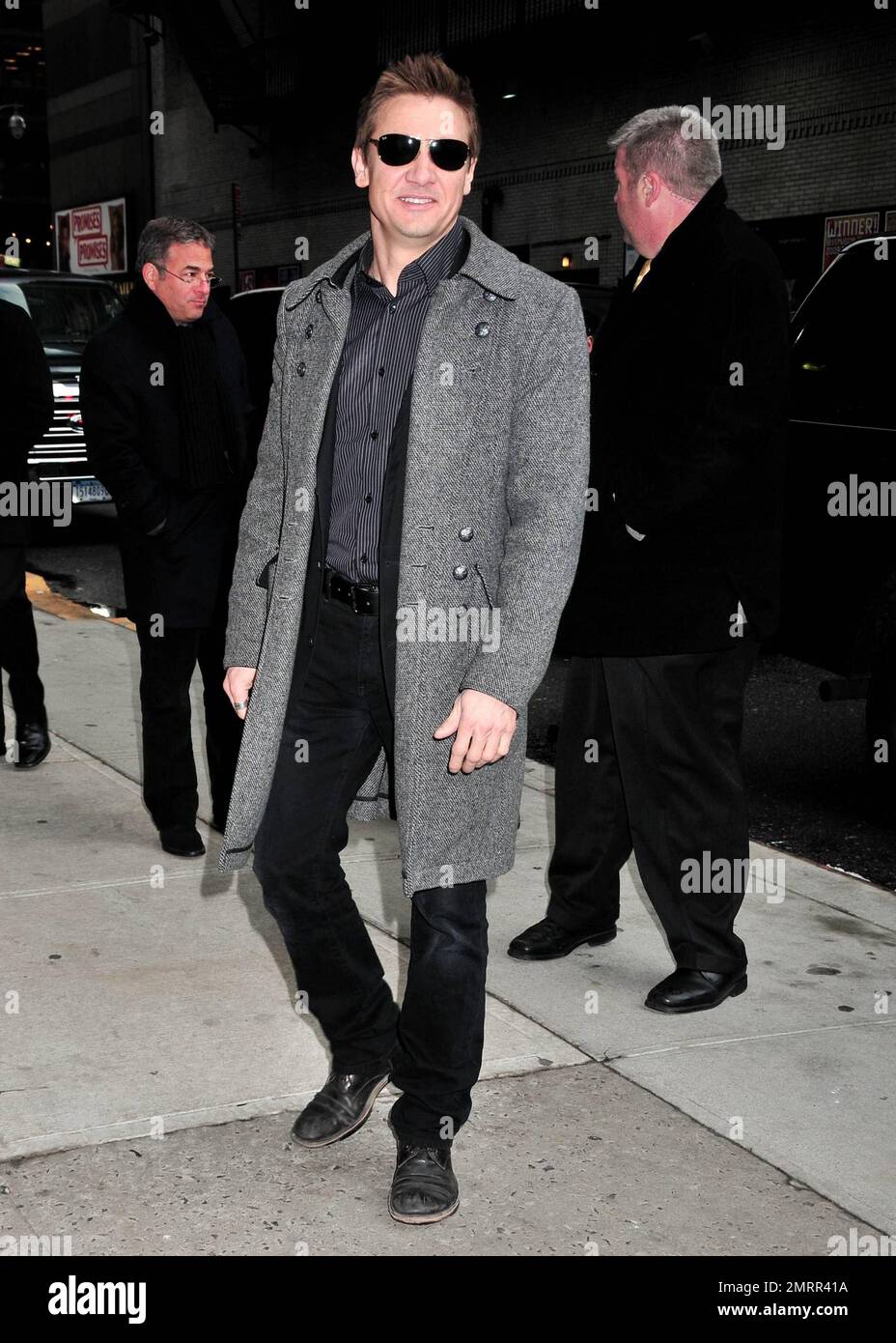 Jeremy Renner poses for photos outside the "Late Show with David ...