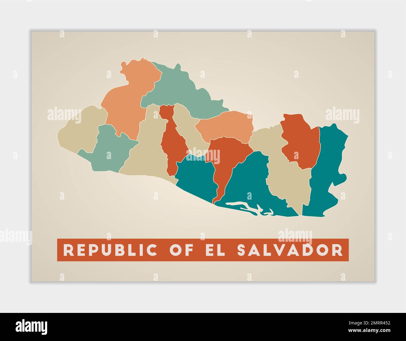 Republic of El Salvador poster. Map of the country with colorful ...