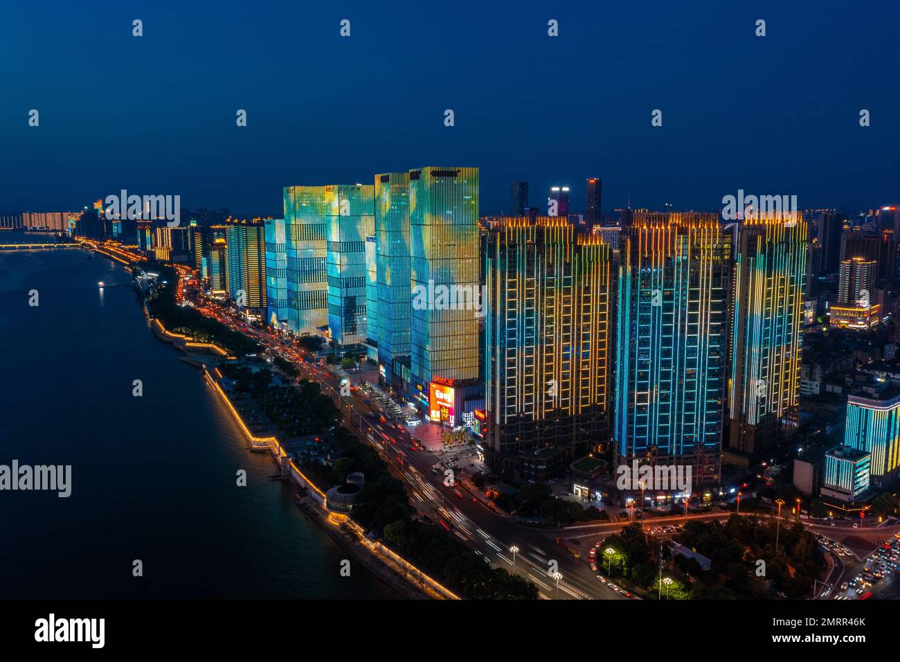 Aerial changsha xiangjiang wanda plaza at night Stock Photo - Alamy