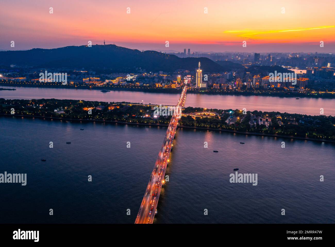 Aerial j bridge in changsha xiangjiang river city night scene Stock ...