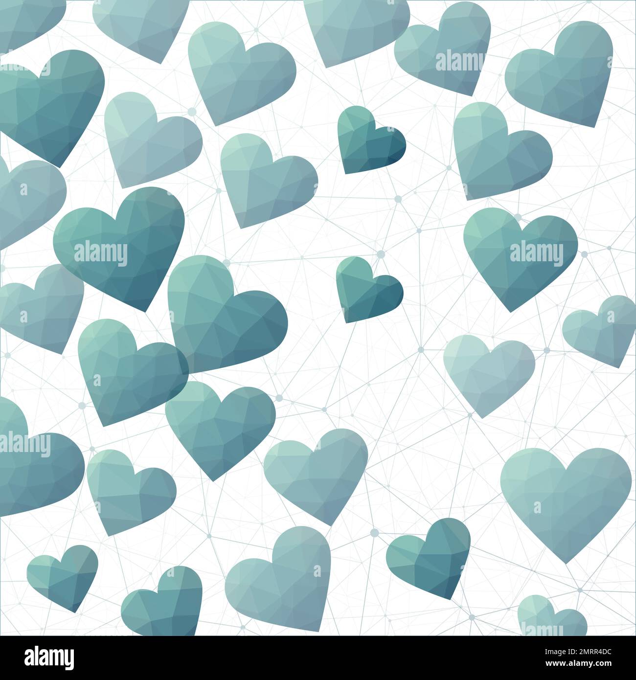 Geometric Hearts confetti. Polygonal hearts in dark mint colors ...
