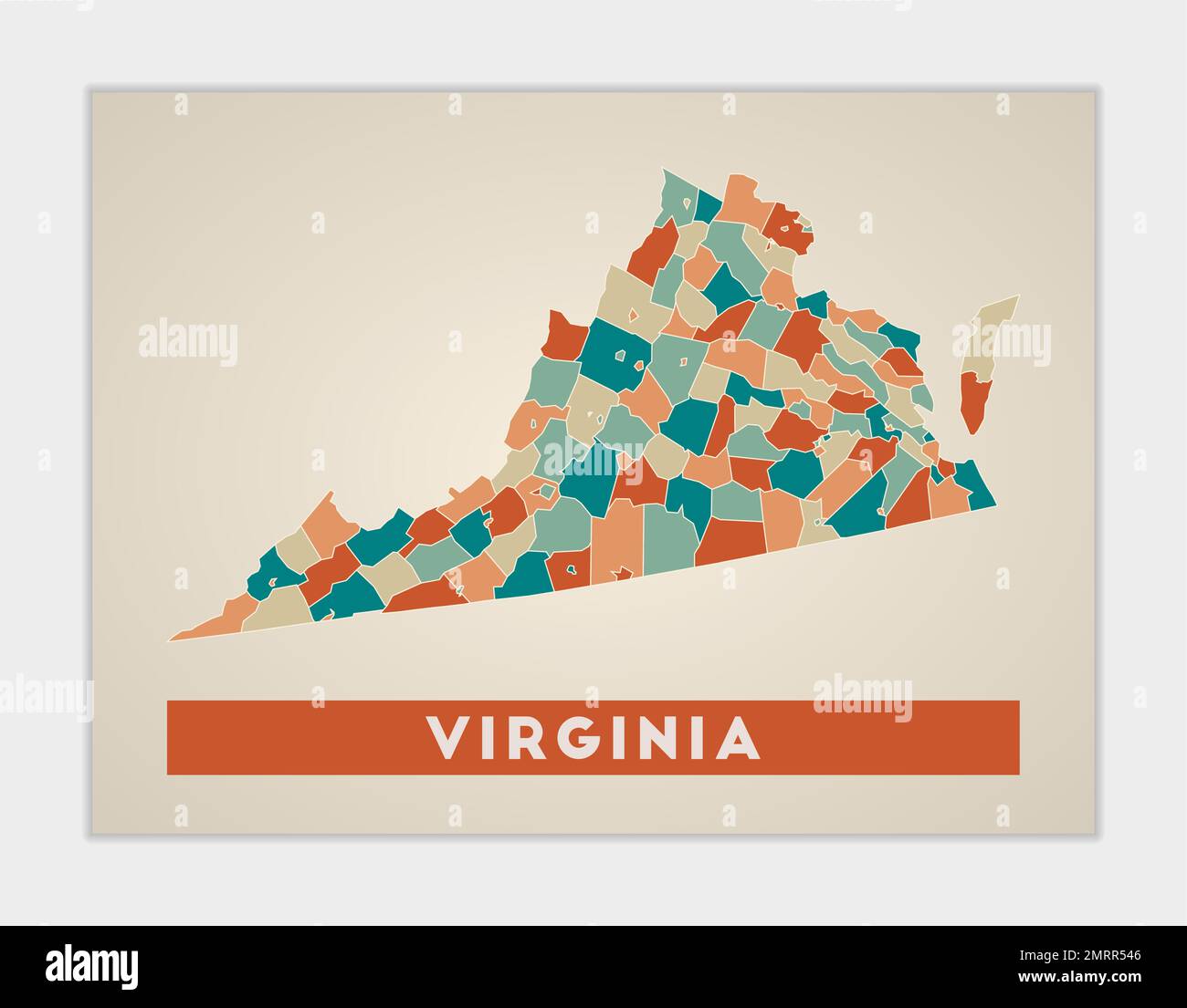 Virginia poster. Map of the US state with colorful regions. Shape of ...