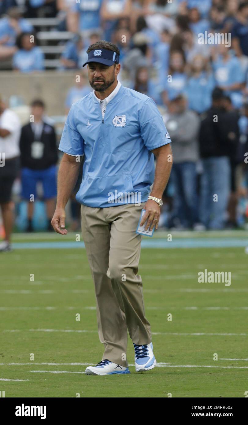 North Carolina head coach Larry Fedora watches prior to an NCAA college ...