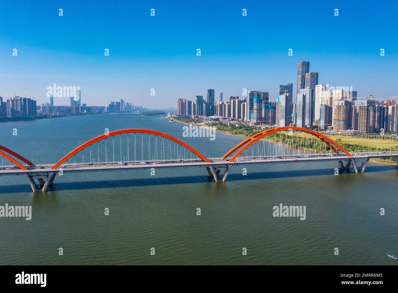 Aerial changsha xiangjiang river scenery FuYuan road bridge Stock Photo ...