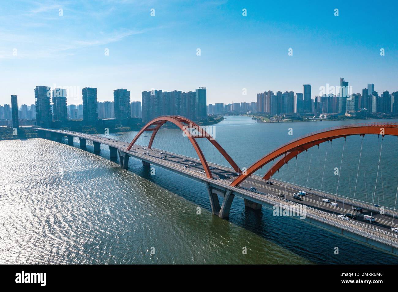 Aerial changsha xiangjiang river scenery FuYuan road bridge Stock Photo ...